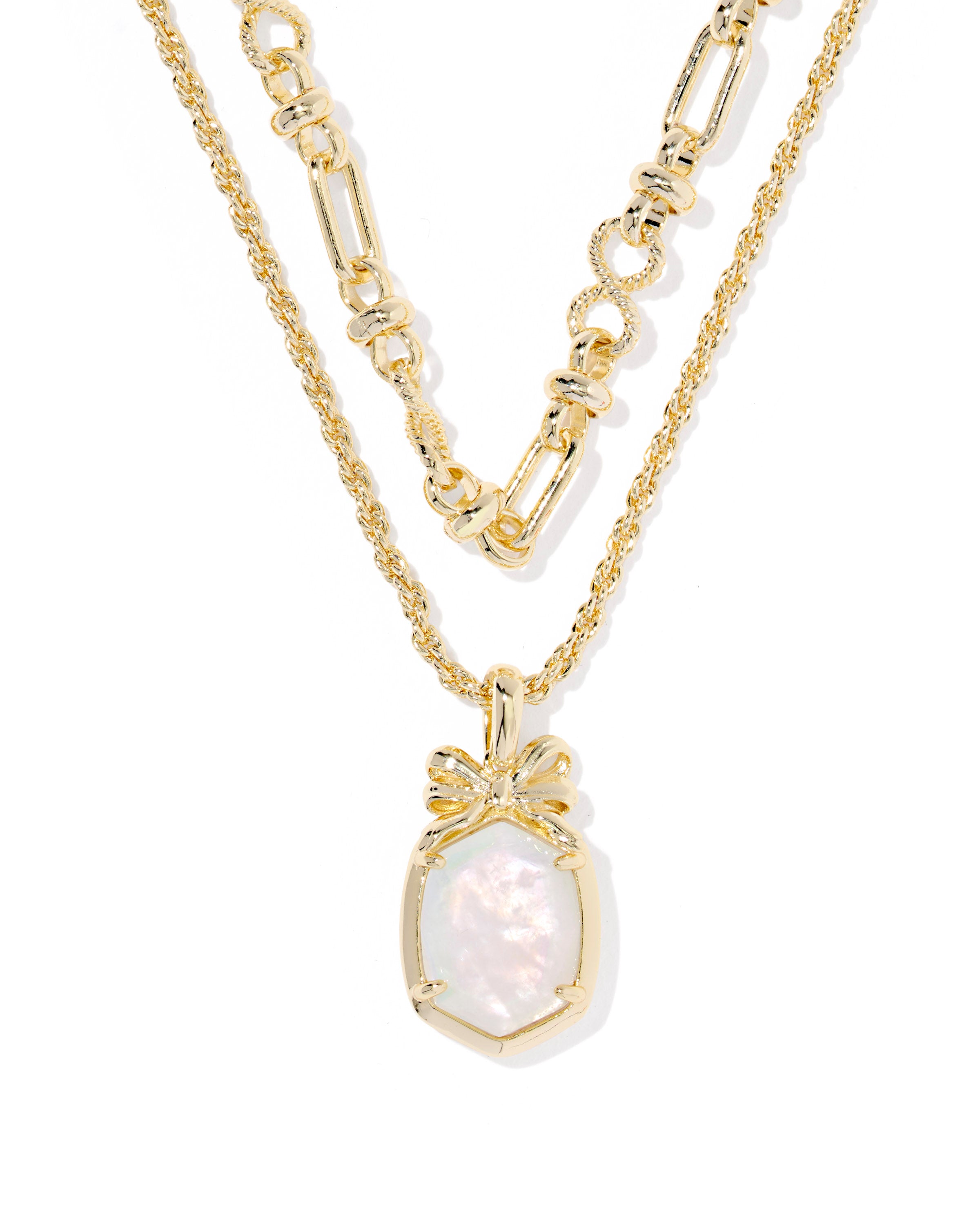 DAPHNE BOW MULTI STRAND NECKLACE GOLD IRIDESCENT CRYSTAL IVORY ILLUSIO ...
